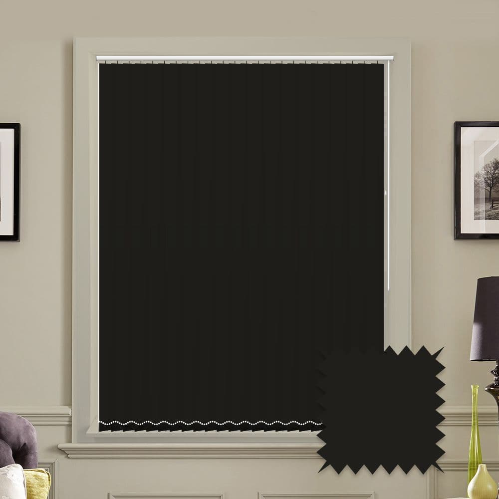 Made to measure vertical blinds in Bella Black plain blackout fabric ...